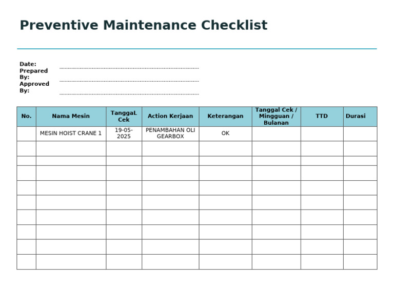 Check Sheet Preventive | PDF