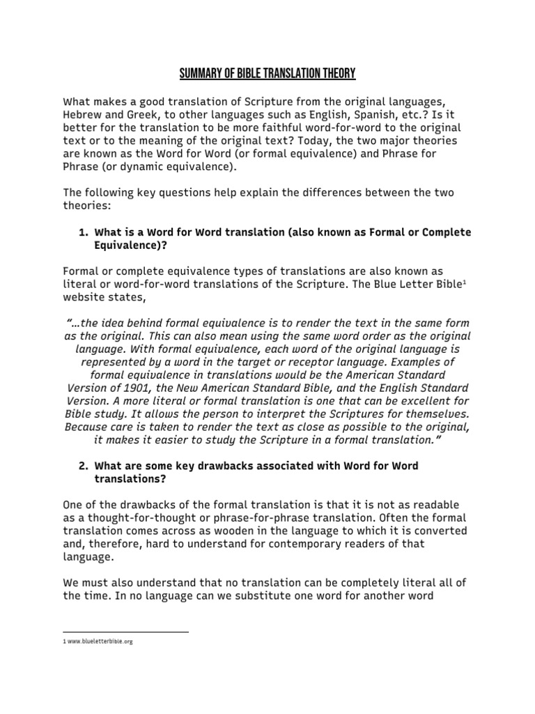Bible Translation Theories Explained | PDF | Translations | Bible