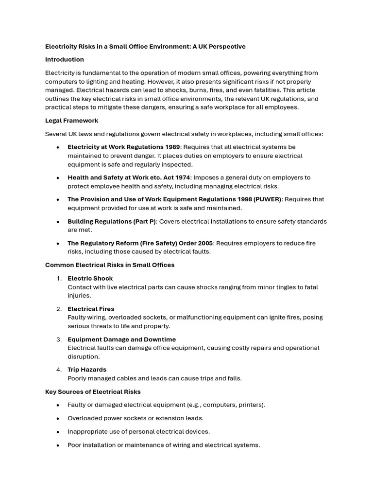 Managing Electrical Risks in UK Offices | PDF | Safety | Occupational ...