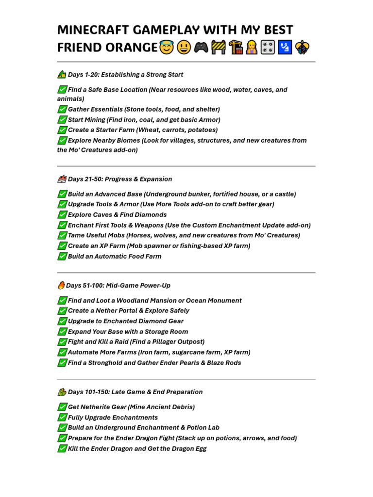 Minecraft Gameplay Guide: 200 Days Strategy | PDF
