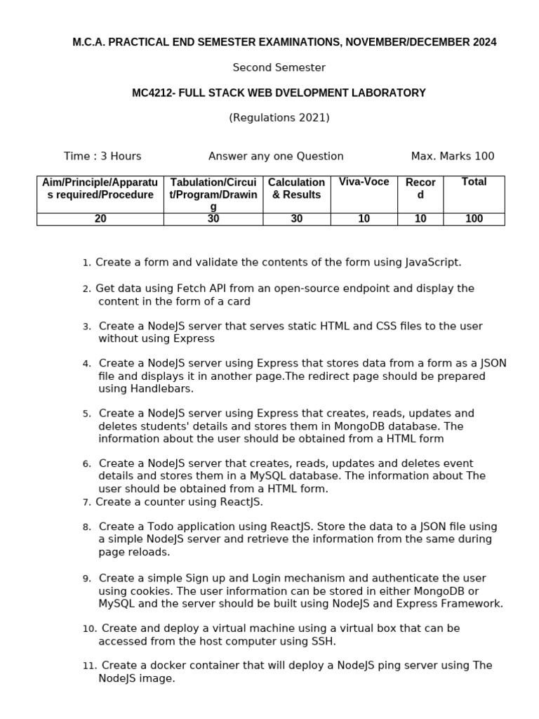 Full Stack Web Development Lab Exam | PDF