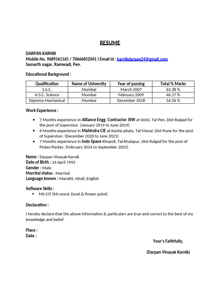 Resume - Darpan | PDF