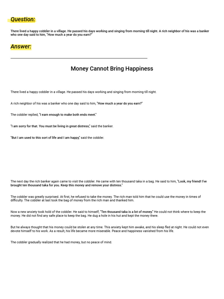 Happy Cobbler: Money vs. Happiness | PDF