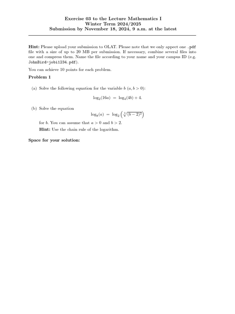 exercise_03_mathematics_1_winter_2024 | PDF | Exponential Function | Equations