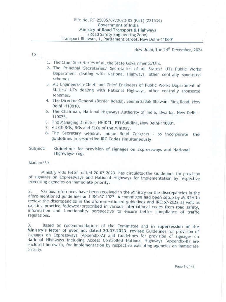 Amendment To Guidelines For Provision On Expressway and National ...