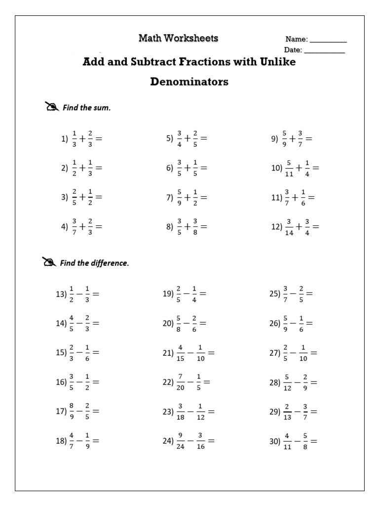 IN - 5 - STAAR - Add and Subtract Fractions With Unlike Denominators ...