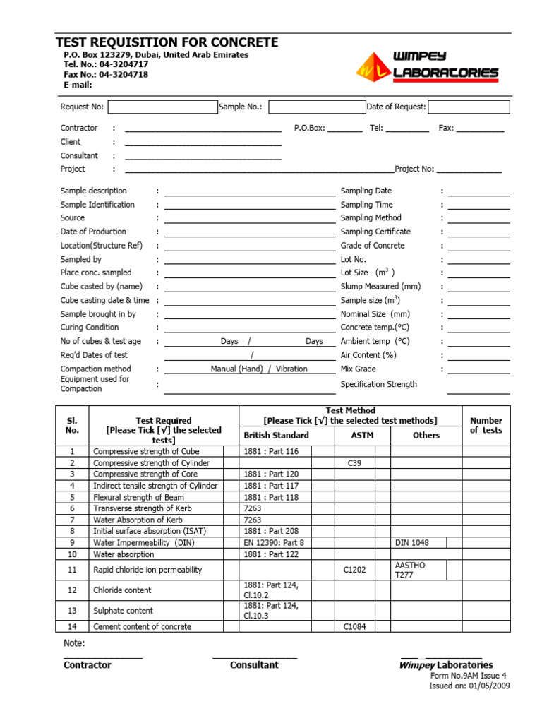 9am-Test Requisition For Concrete | PDF | Concrete | Applied And ...