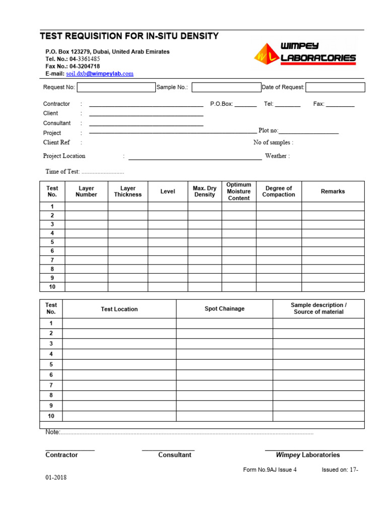 9AJ-TEST REQUISITION FOR IN SITU Issue 4 | PDF | Earth Sciences
