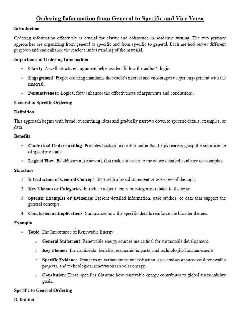 Lecture No.7. Ordering Information From General To Specific and Vice Versa | PDF ...