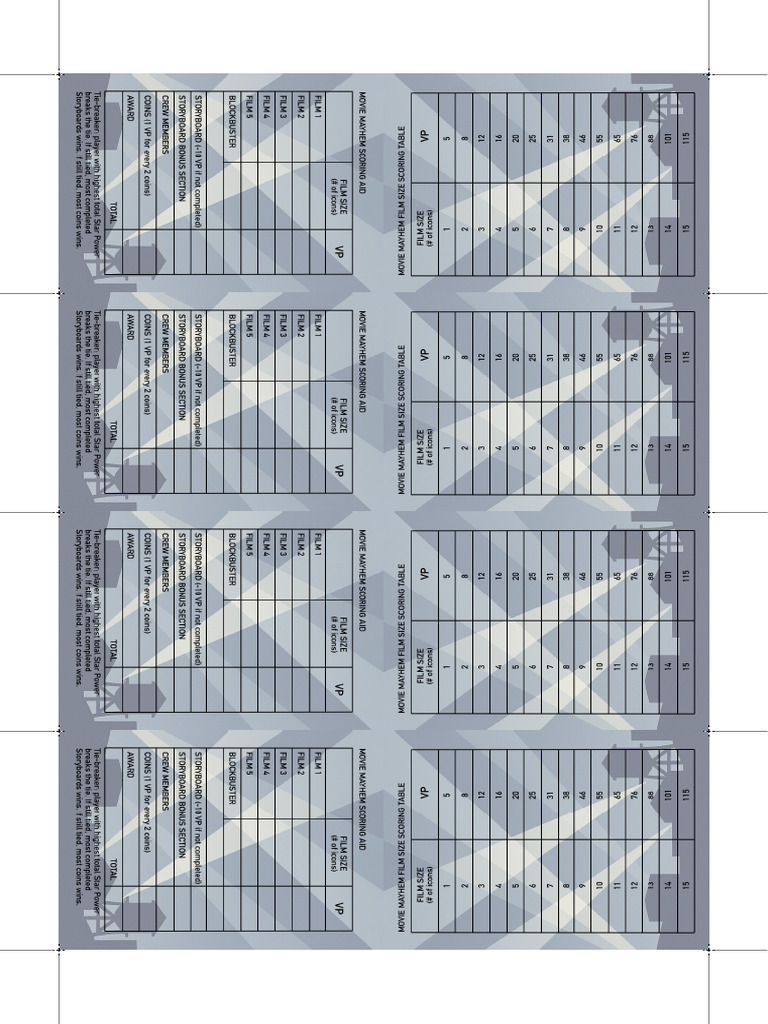 Movie Mayhem Scoring Aid Cards Foldable A4 | PDF