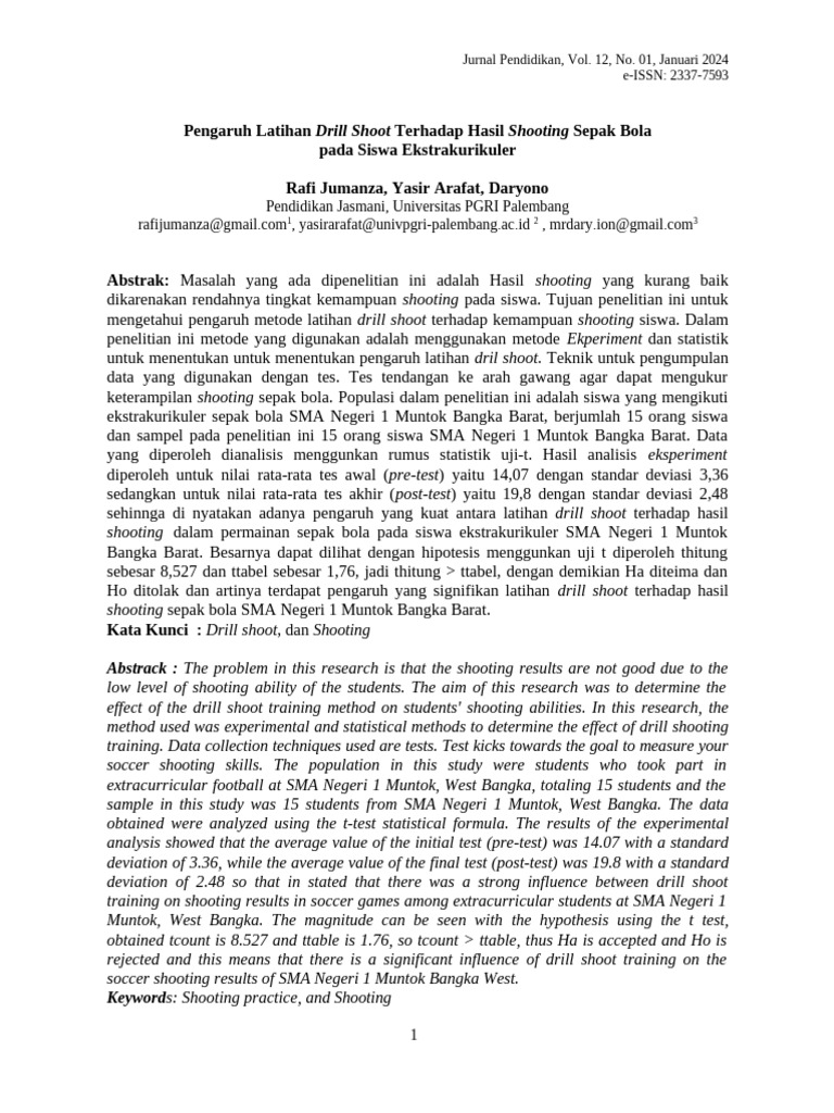 Pengaruh Latihan Drill Shoot Terhadap Hasil Shooting Sepak Bola Pada ...