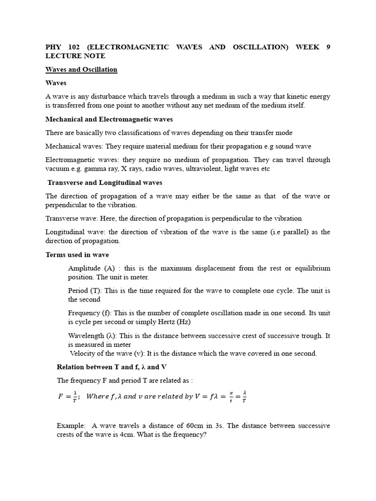 PHY 102. Waves and Oscillation by OYERO | PDF | Waves | Oscillation