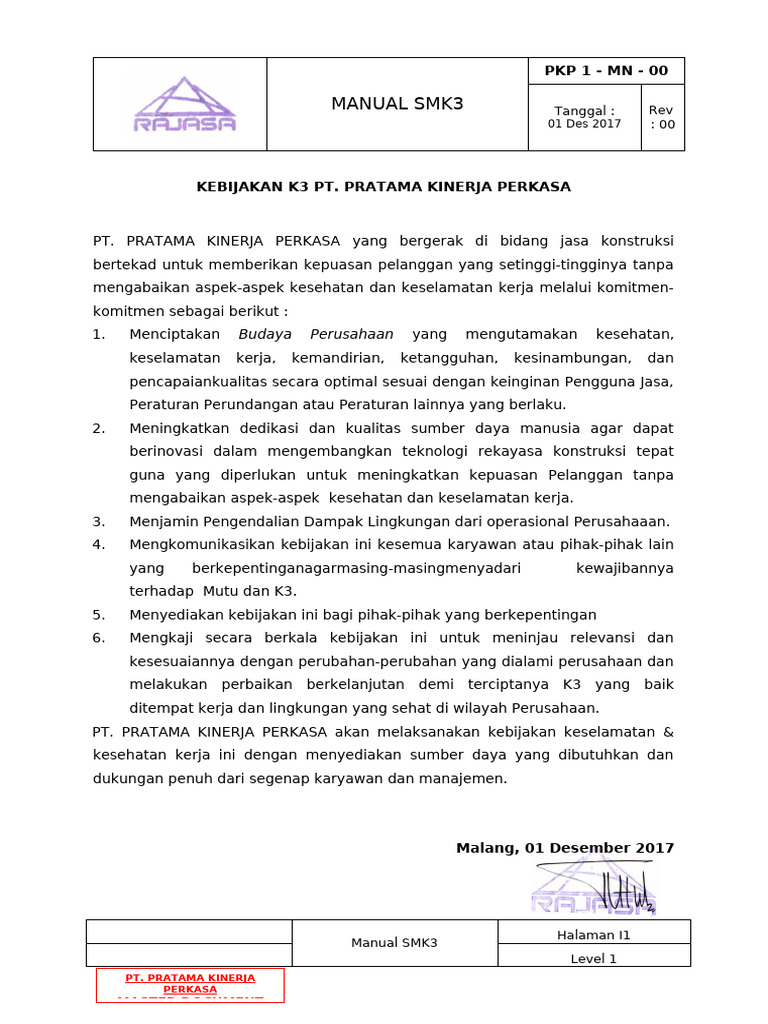 Kebijakan K3 | PDF