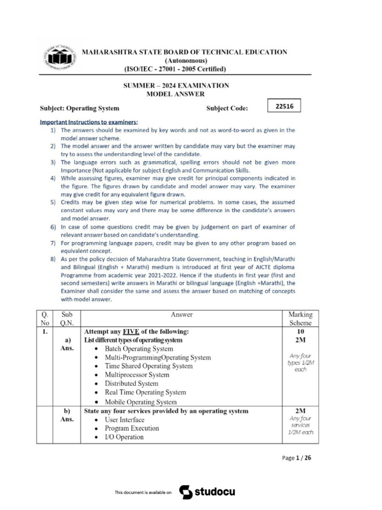 Summer 2024 Msbte Model Answer Paper Pdf