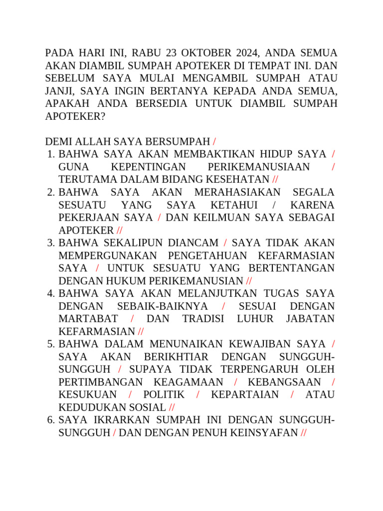 Teks Sumpah Apoteker | PDF