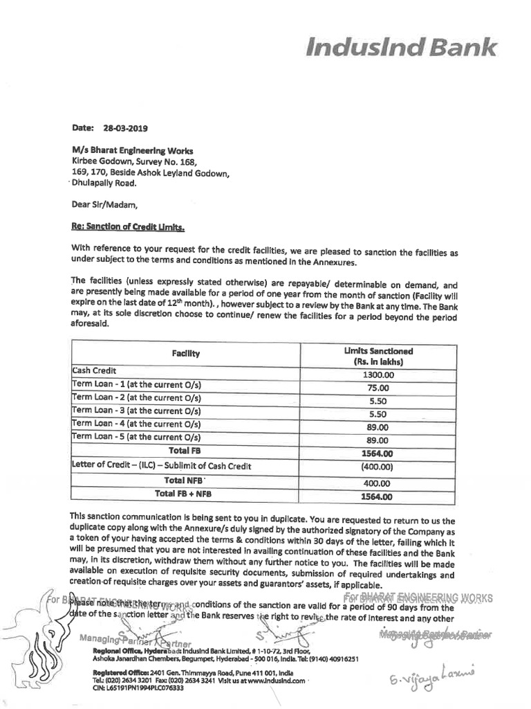 Indusind Bank Sanction Letter 280319 | PDF