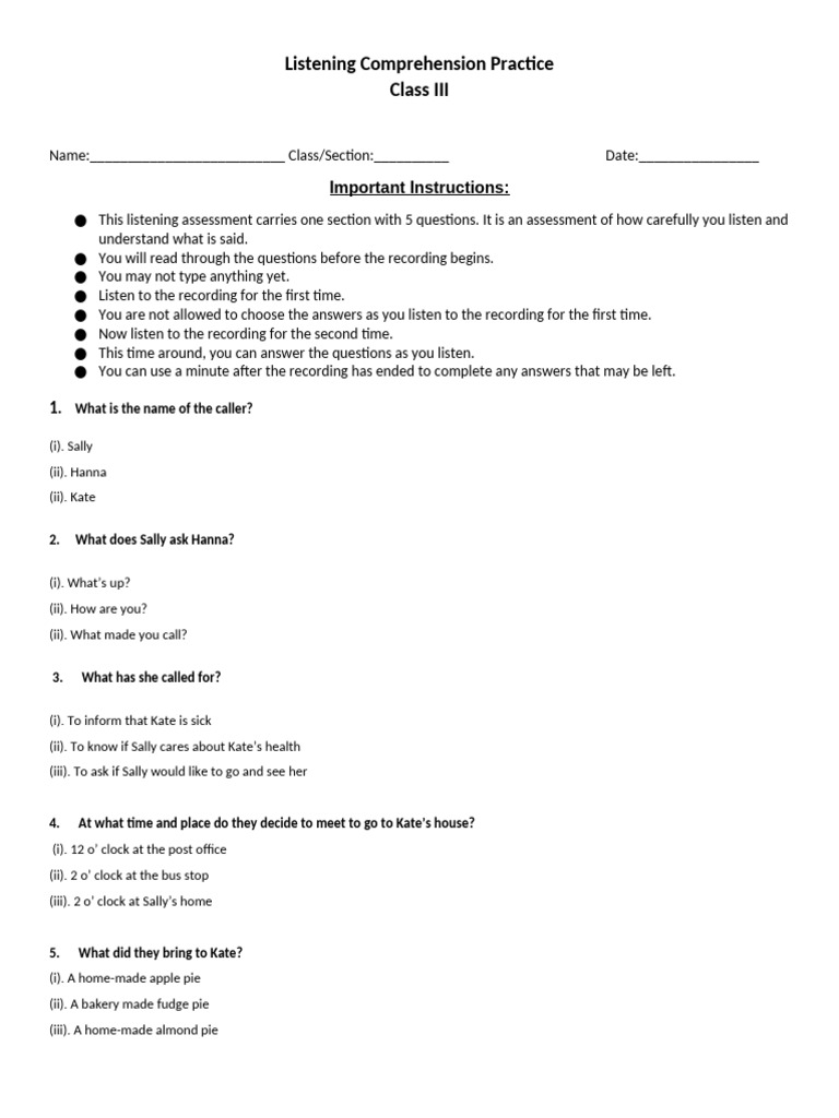 Listening Comprehension Practice | PDF