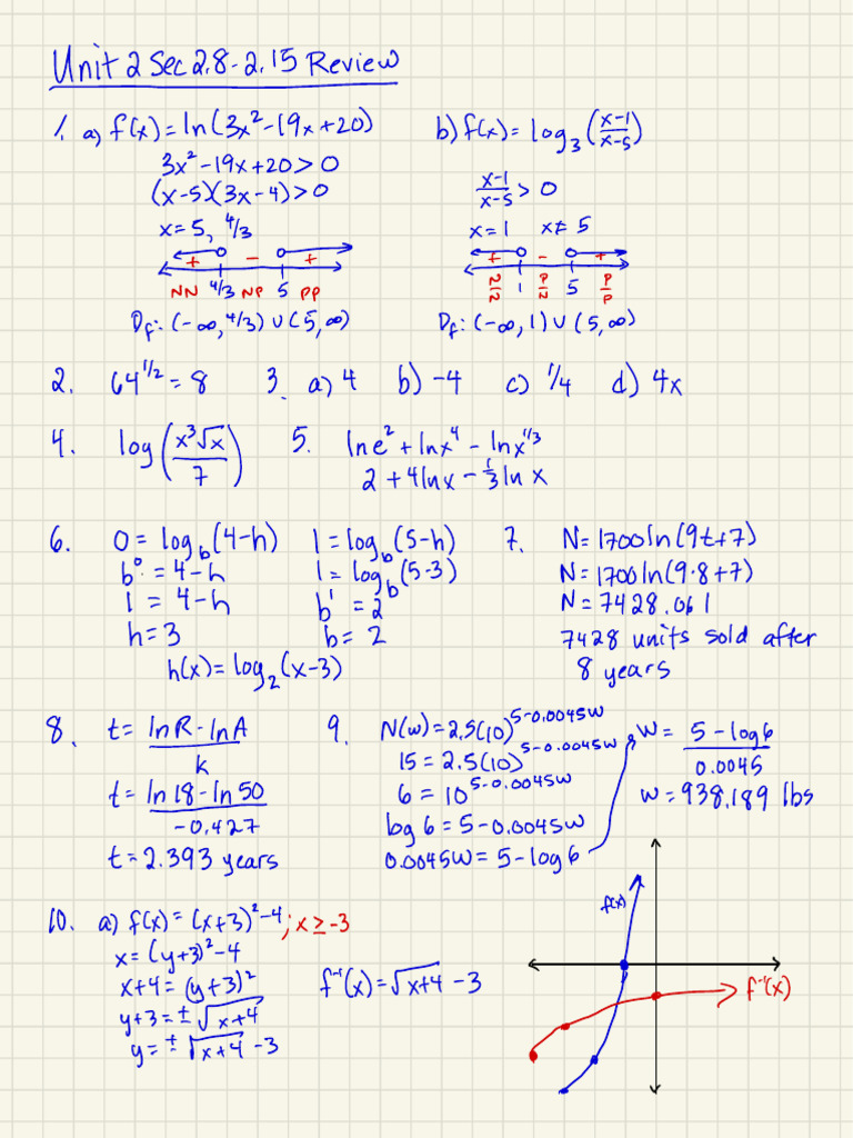 KEY - Unit 2 End of Unit Self Assessment & Review | PDF | Mathematical ...