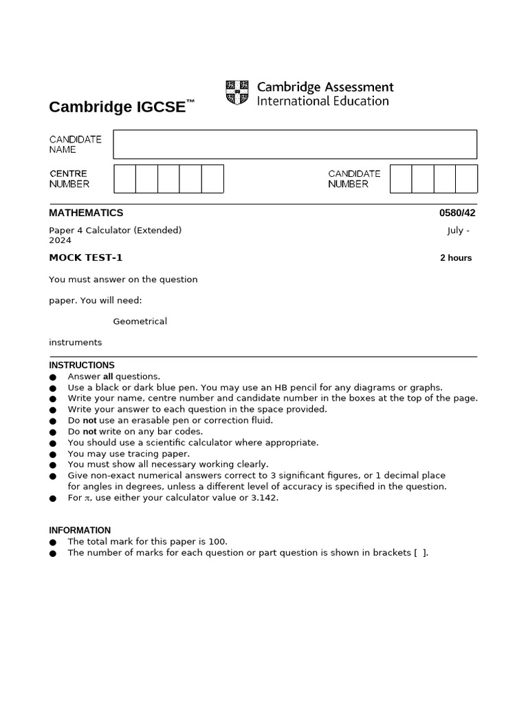 Cambridge IGCSE Mathematics Mock Test | PDF | Numbers | Significant Figures
