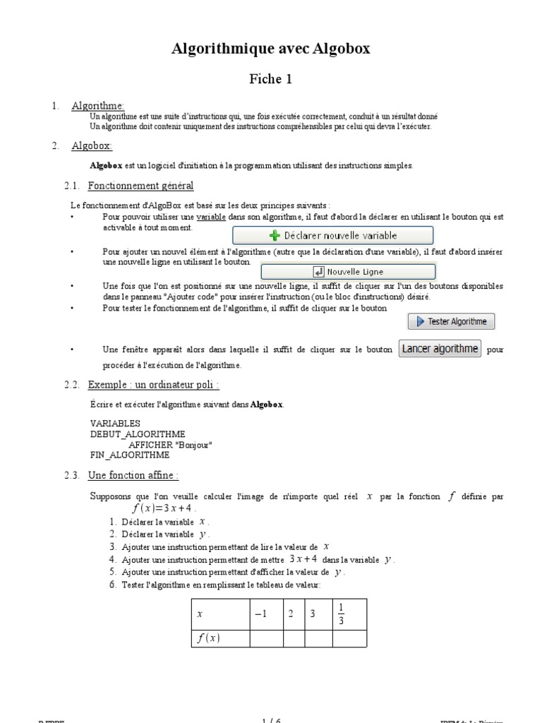 Algobox Fiche 1 | PDF | Variable (informatique) | Programmation informatique
