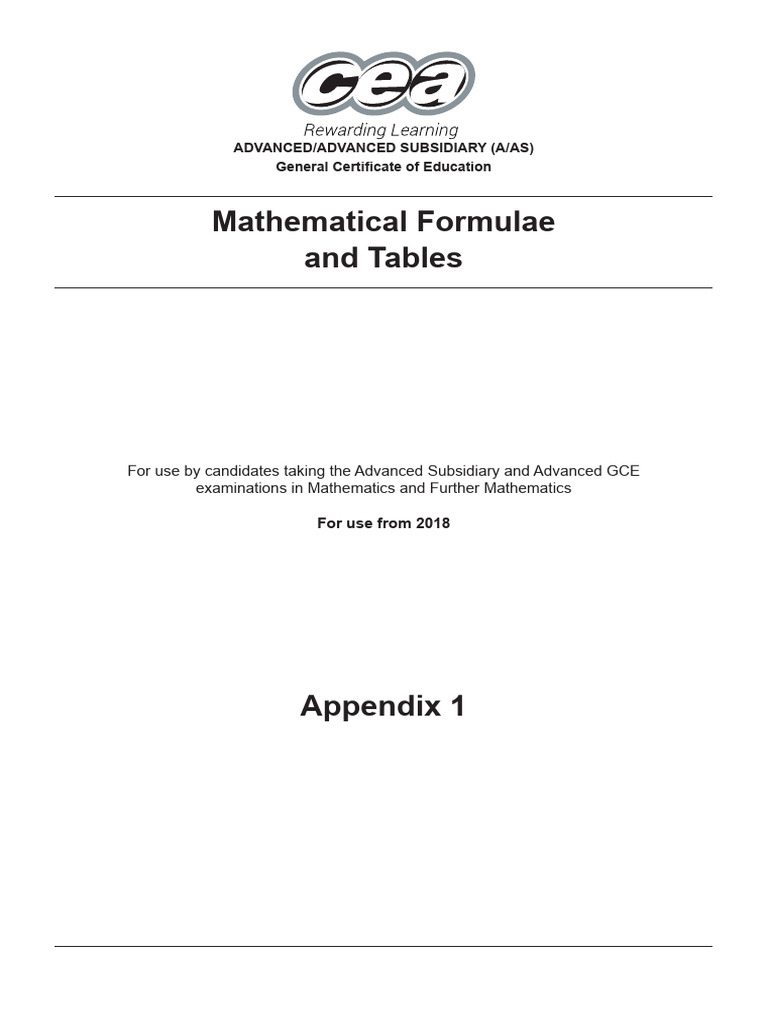 Mathematical Formulae and Tables | PDF | Probability Distribution | Variance