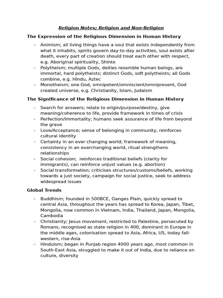 Religion Notes Religion and Non Religion | PDF | Humanism | Polytheism