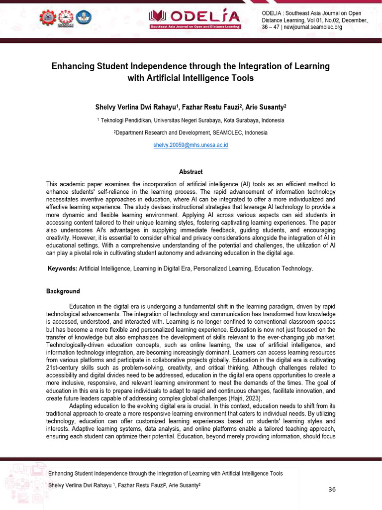 Enhancing Student Independence Through The Integration of Learning With ...