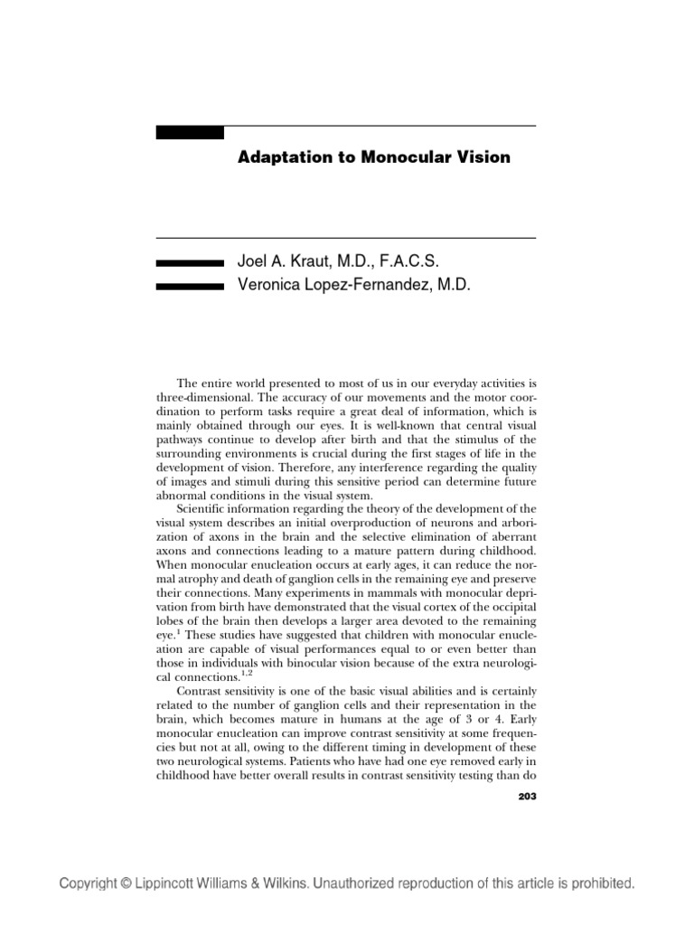 Monocular Vision Adaptation Insights | PDF | Vision ...