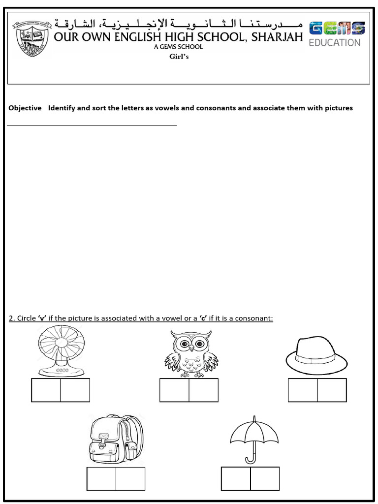 KG 2 Literacy Vowel and Consonant Activity | PDF