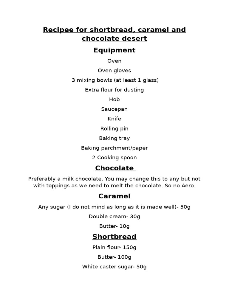 Recipe For Shortbread, Caramel and Chocolate Desert | PDF