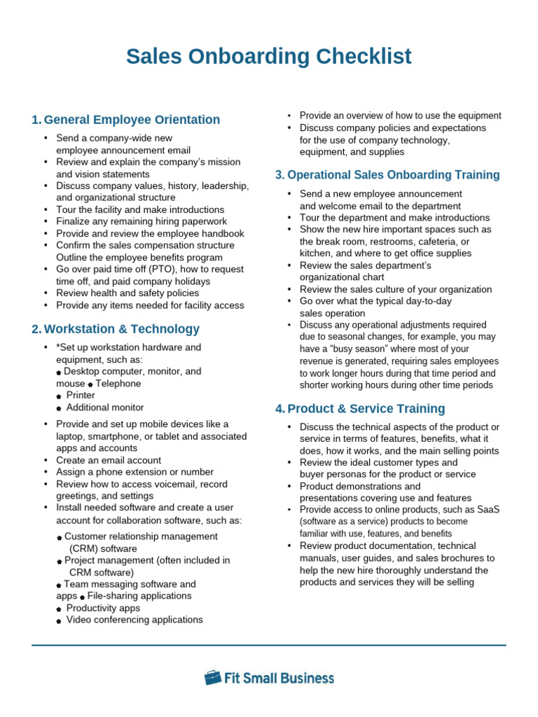 Sales Onboarding Checklist Download | PDF | Sales | Customer ...