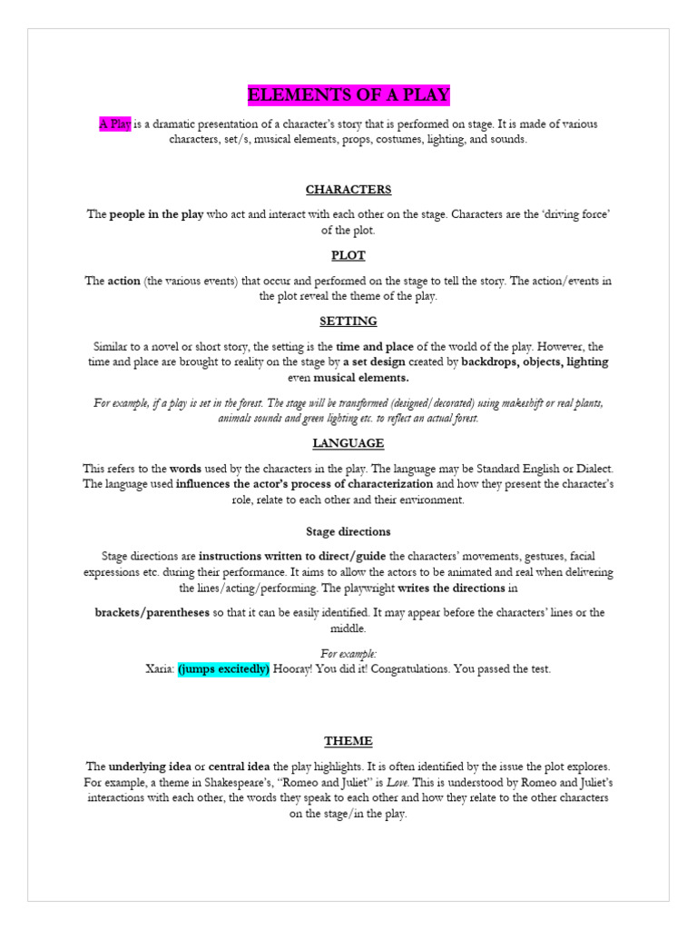 Elements of A Play and Structure of A Script Notes Term 3 | PDF | Play ...