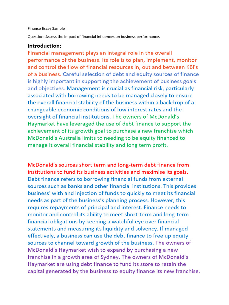Finance Essay Influences Sample | PDF | Debt | Profit (Economics)