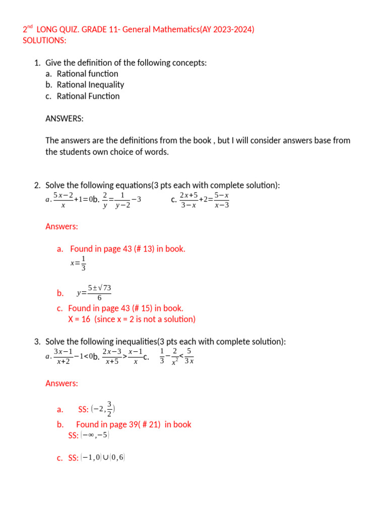 2nd LONG QUIZ WITH KEY ANSWERS | PDF | Equations | Mathematical Relations