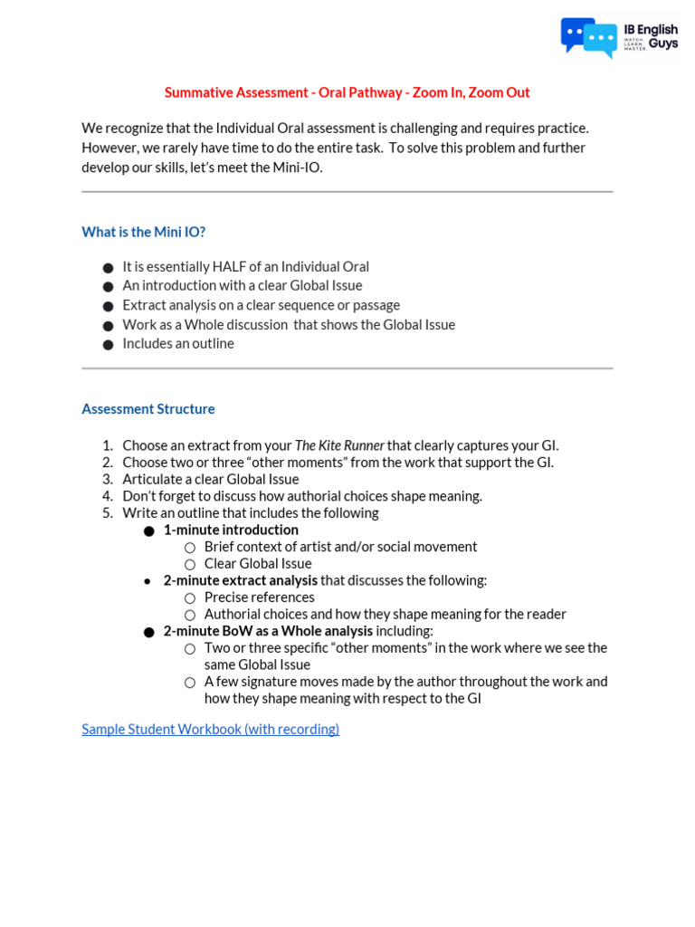 9 - Summative Assessment - Oral Recording Pathway 1 | PDF