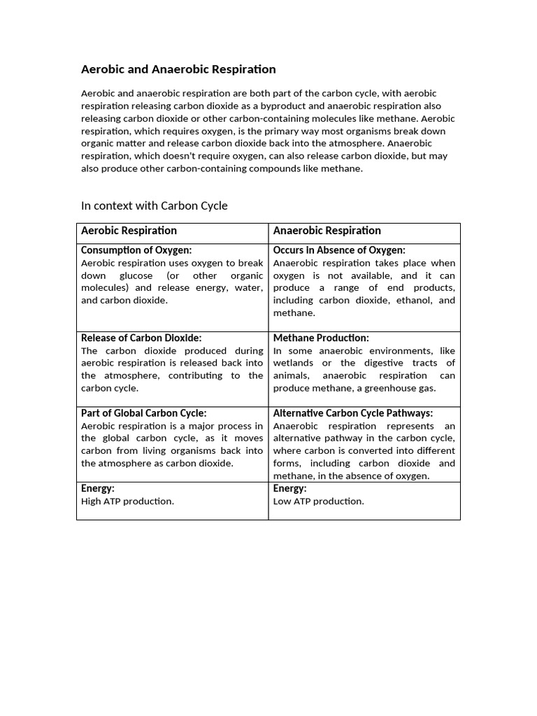 Aerobic vs. Anaerobic Respiration Explained | PDF
