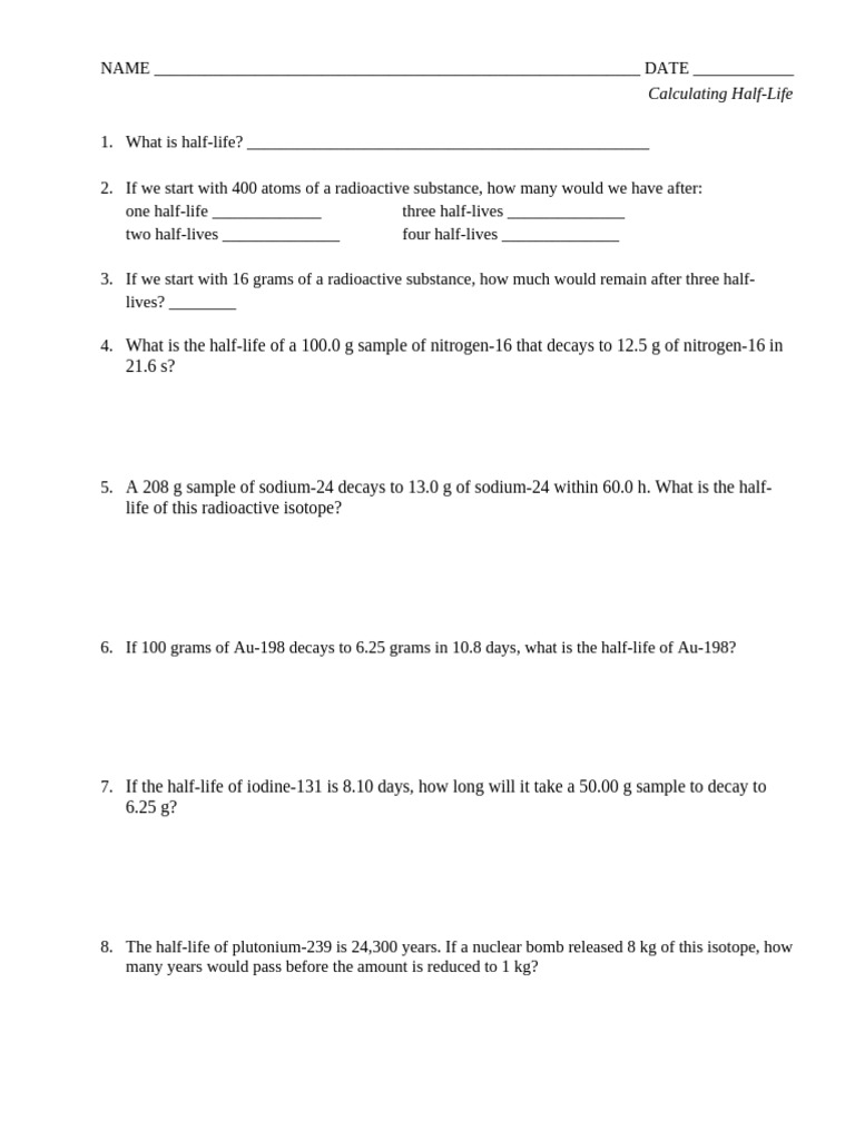 Half-Life Calculations and Examples | PDF