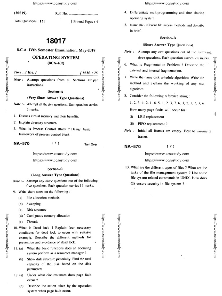 Bca 4 Sem Operating System 18017 May 2019 | PDF