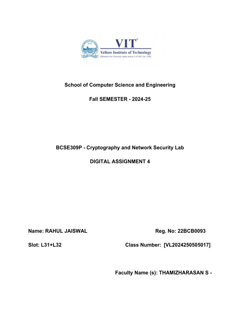 Cryptography and Network Security Lab Submission 4 | PDF | Software Engineering | Computer Science