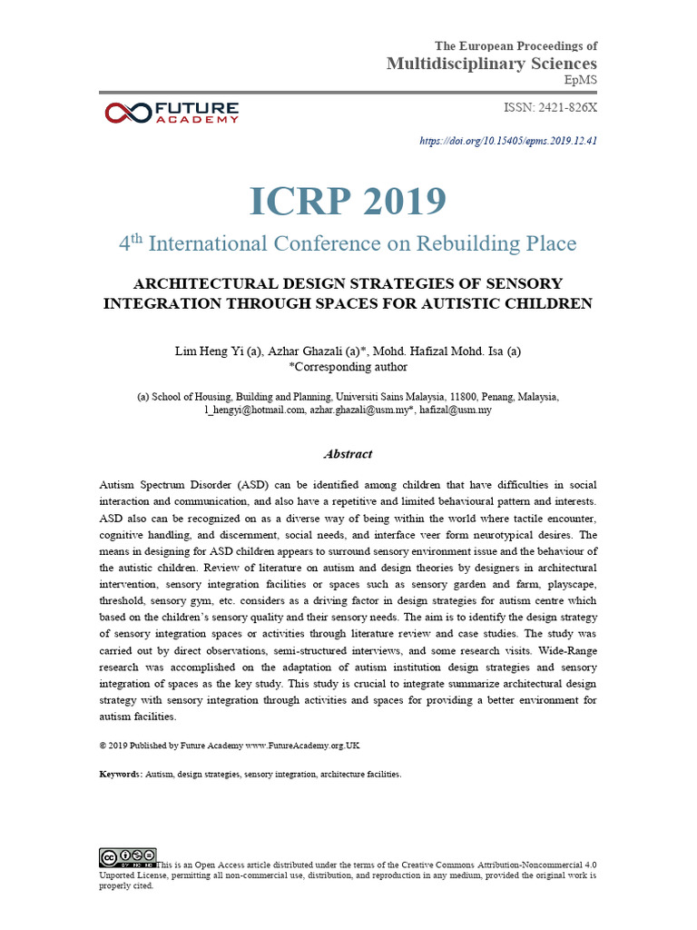 YI (2019) - Architectural Design Strategies of Sensory Integration Through Spaces For Autistic ...