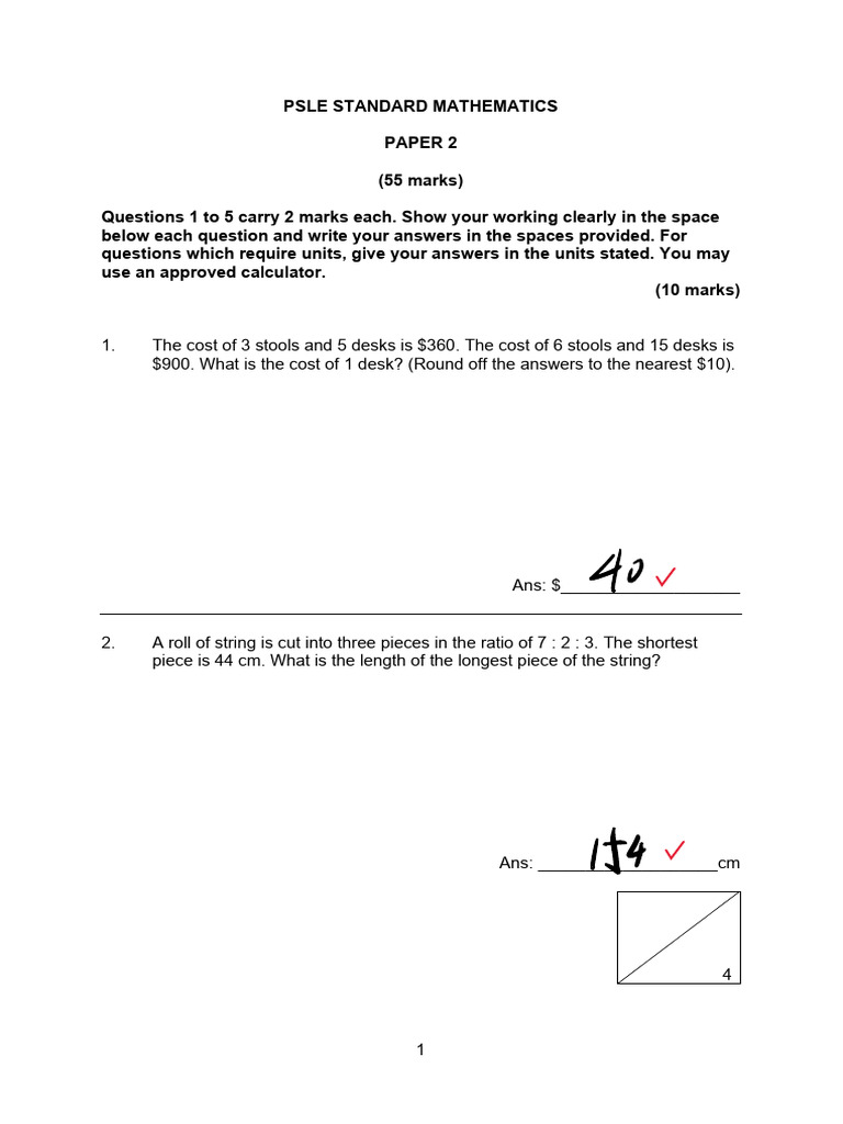 2024 PSLE Math Paper 2 Questions | PDF