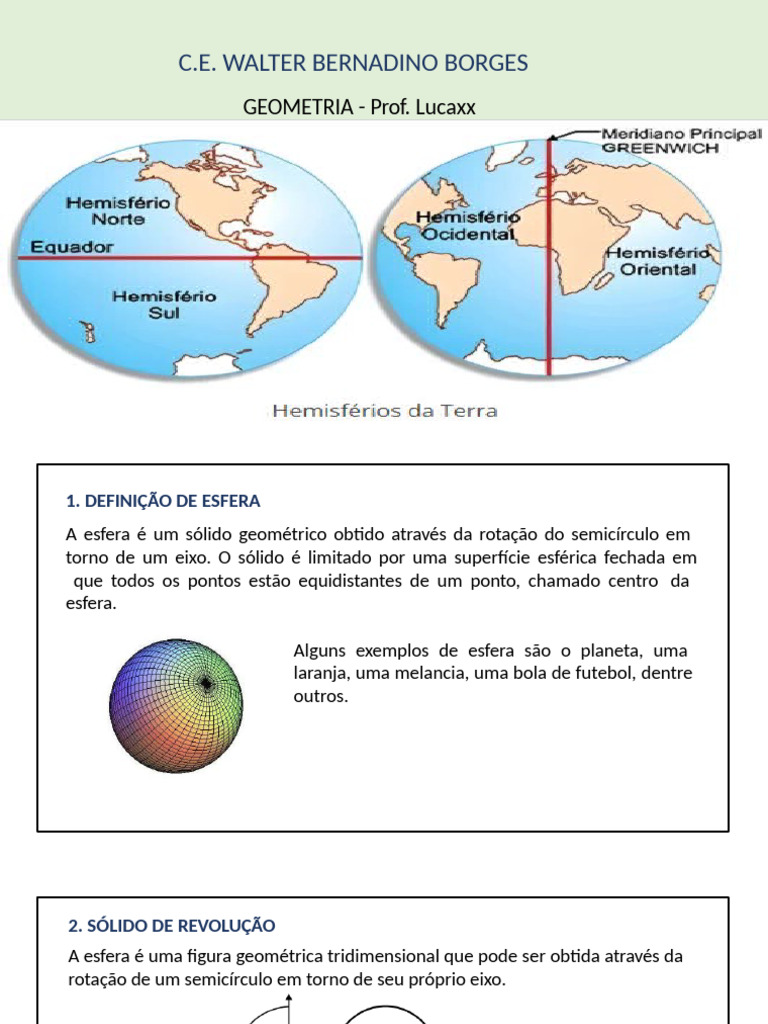 Esfera Geometria 3º Ano Semana 16 | PDF | Esfera | Espaço