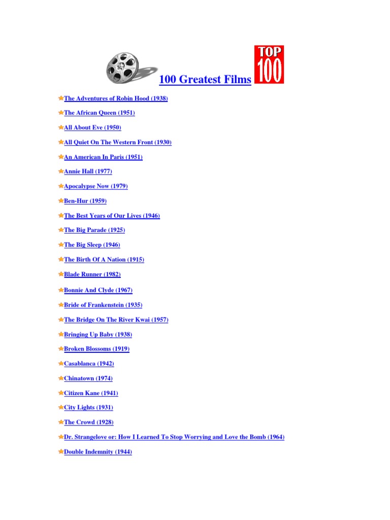 100 Greatest Films Ever Made | PDF | Unrest | Entertainment (General)