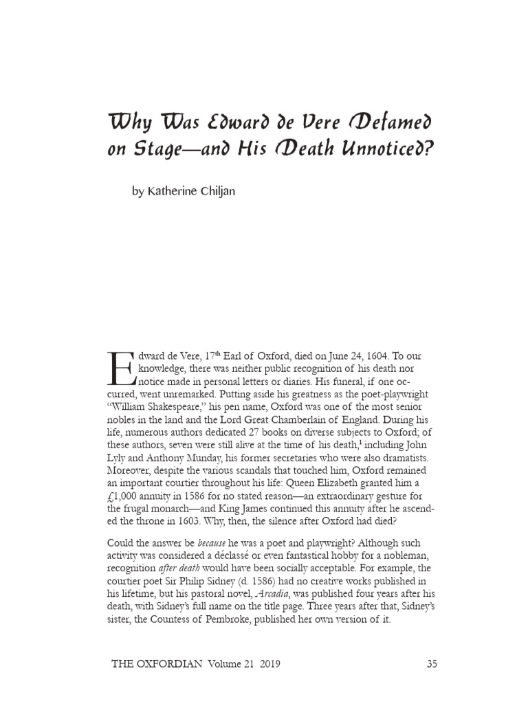 Edward de Vere: Death and Defamation | PDF | Shakespeare's Sonnets ...