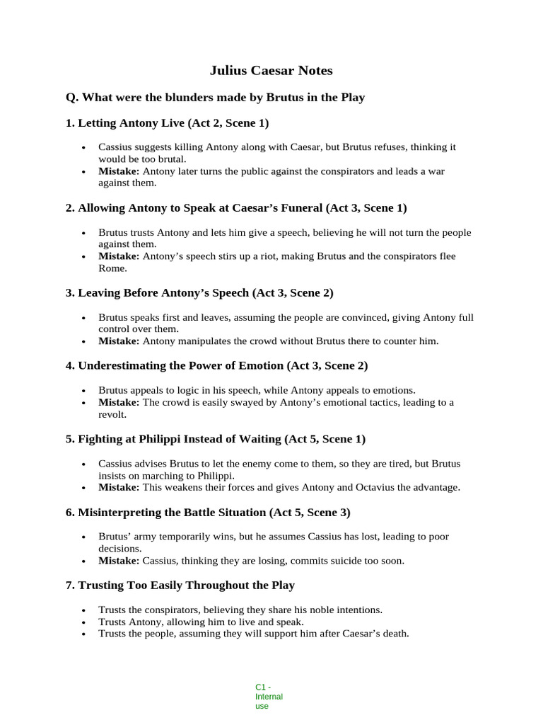 Julius Caesar Notes | PDF | Mark Antony | Julius Caesar