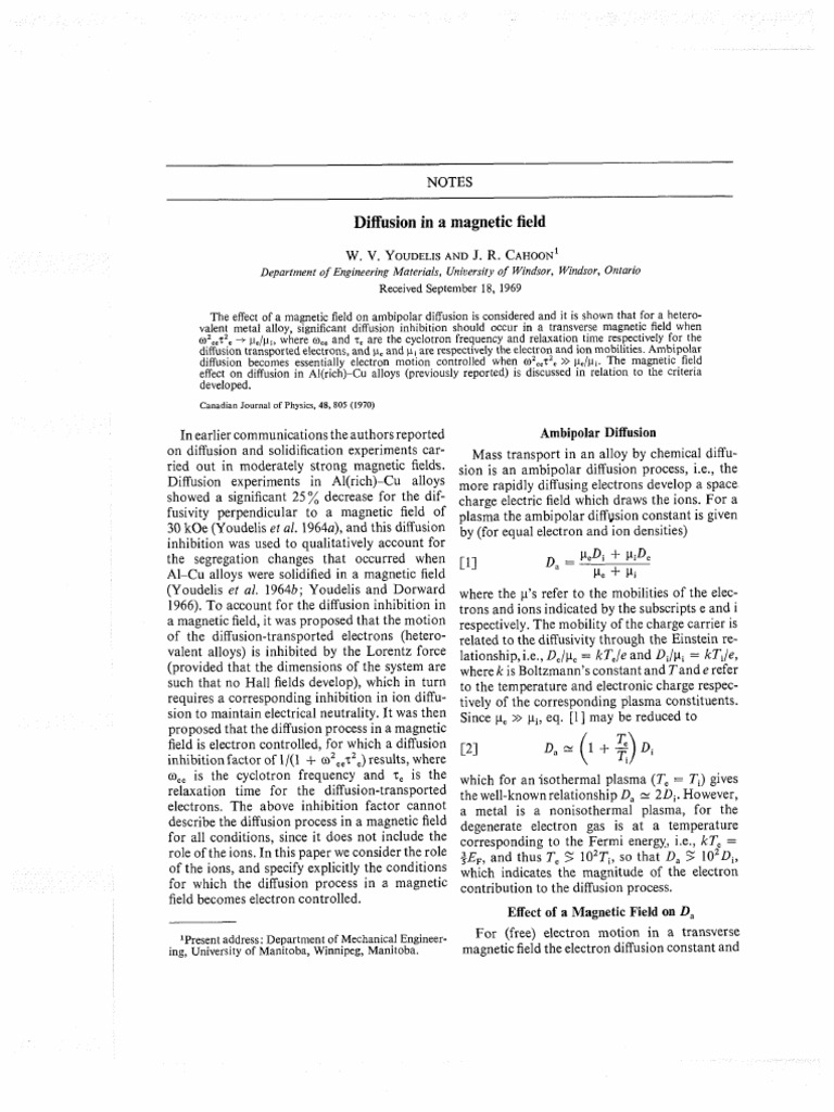 1969 Diffusion in A Magnetic Field | PDF | Electron | Diffusion
