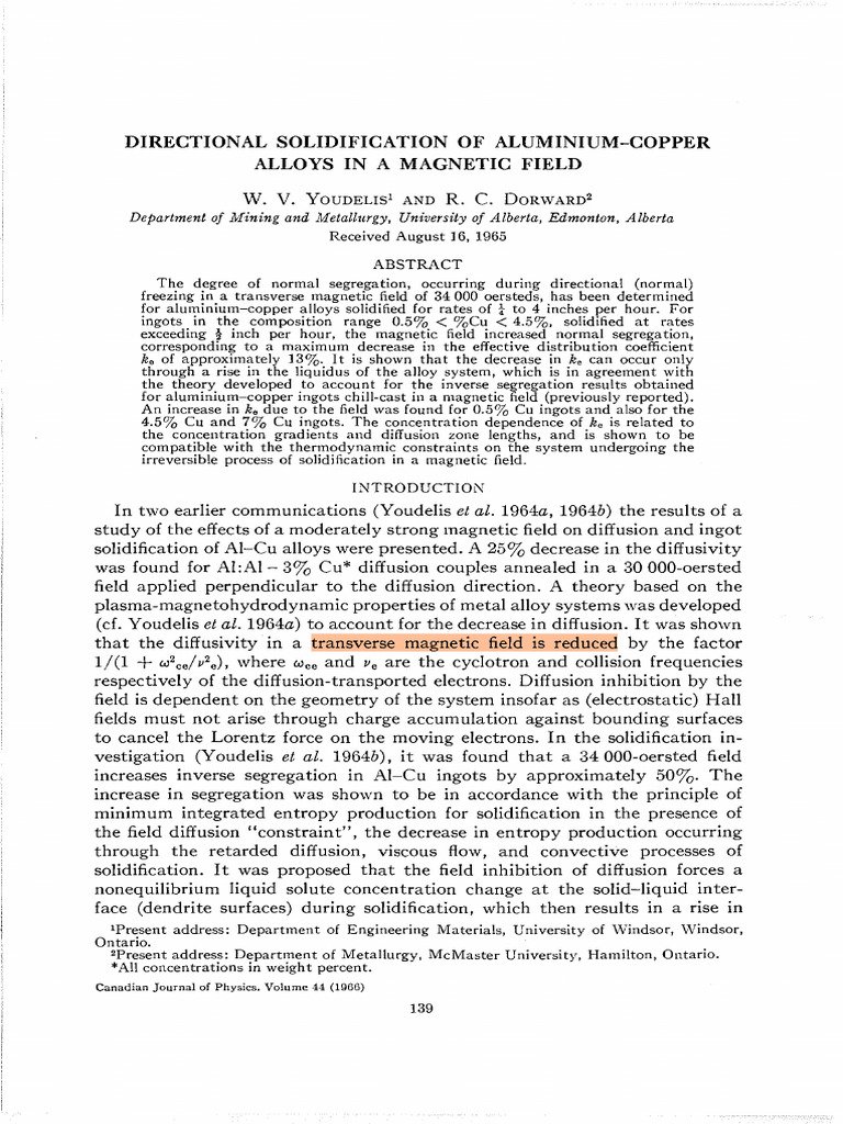 1965 Directional Solidification of Al Cu Alloy | PDF | Materials | Metallurgy
