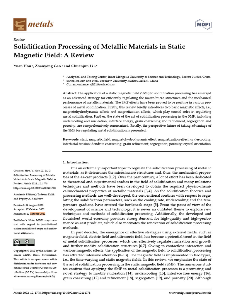 2022 Solidification - Processing - of - Metallic - Materials - in | PDF | Wetting | Crystallite
