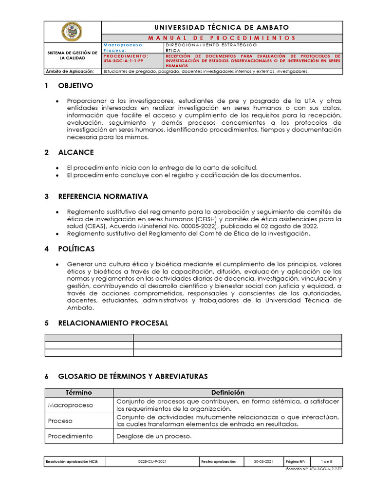 UTA-SGC-A-1-1-P9 - Procedimiento - Recepcion de Documentos-Signed-Signed-Signed-Signed-Signed | PDF