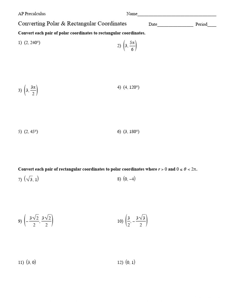 WS 2 - Converting Polar & Rectangular Coordinates | PDF